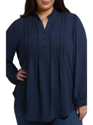 NYDJ Pleat Front Tunic Top - Oxford Navy