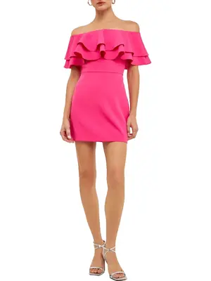 Endless Rose Endless Rose Ruffle Off-The-Shoulder Mini Dress Fuchsia
