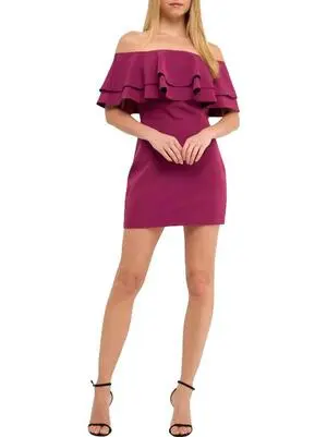 Endless Rose Endless Rose Ruffle Off-The-Shoulder Mini Dress Plum