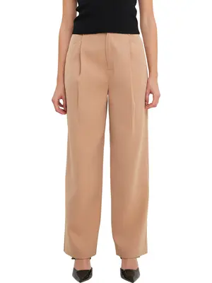Endless Rose Classic Pleated Suit Trousers Khaki