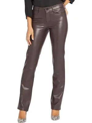 NYDJ Marilyn Straight Leg Faux Leather Pants - Cordovan