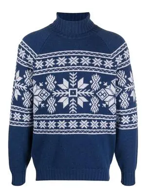 Brunello Cucinelli Jacquard-pattern Cashmere Roll-neck Jumper - Blue