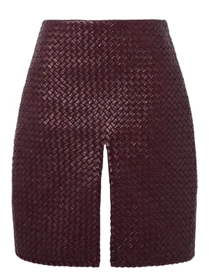 Bottega Veneta Intrecciato Leather Skirt - Red