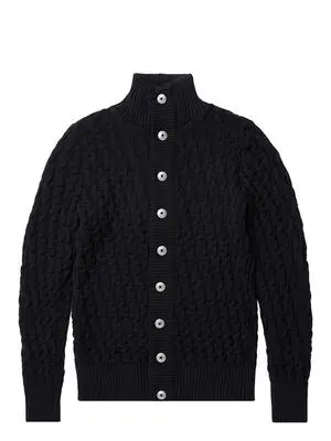 S.N.S. HERNING Stark Textured Virgin Wool Cardigan - Blue