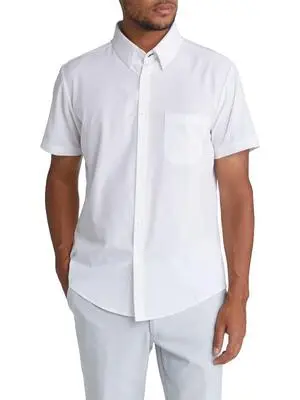 Mizzen+main Leeward Solid Stretch Performance Short Sleeve Button-up Shirt - White Solid
