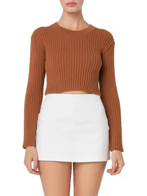 English Factory Crop Ribbed Sweater - Camel