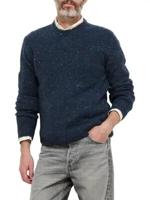ALEX MILL Donegal Crewneck Merino Wool Blend Sweater - Navy