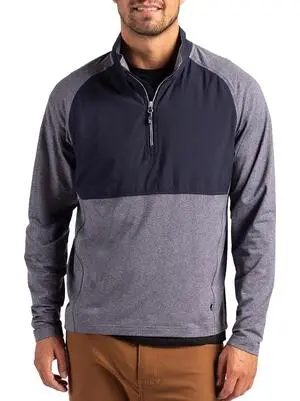 Cutter & Buck Adapt Hybrid Quarter Zip Pullover - Navy Blue Heather/navy Blue