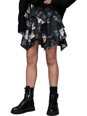 ALLSAINTS Reese Lilly Floral Satin Miniskirt - Blue Black