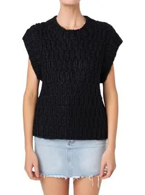 English Factory Chunky Cap Sleeve Sweater - Black