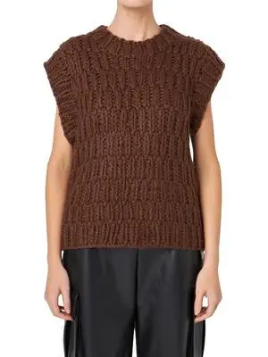 English Factory Chunky Cap Sleeve Sweater - Brown
