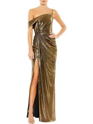 Mac Duggal Ieena Collection Metallic Off-the-shoulder Gown - Gold