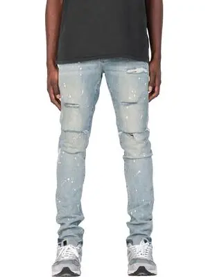 PURPLE BRAND Ripped Paint Splatter Stretch Skinny Jeans - Light Indigo Paint