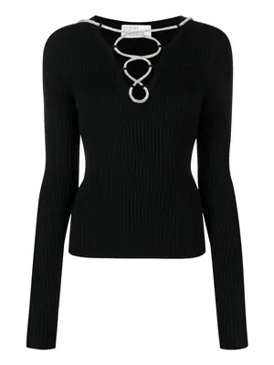 Giuseppe Di Morabito Lace-up Ribbed-knit Top - Black