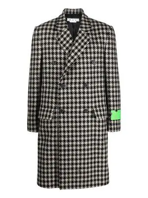 Off-White Houndstooth Double-breasted Coat - Grey