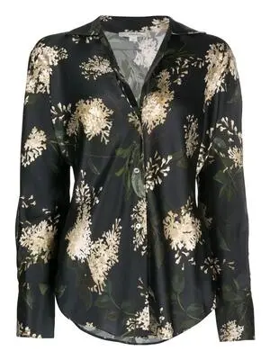 Vince Floral-print Silk Shirt - Black