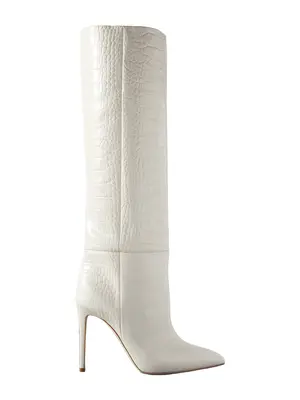 Paris Texas Paris Texas Croc-effect Leather Knee Boots Off-white