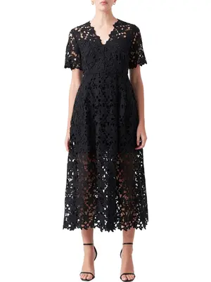 Endless Rose Endless Rose Allover Lace Midi Dress Black