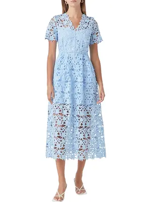 Endless Rose Endless Rose Allover Lace Midi Dress Powder Blue