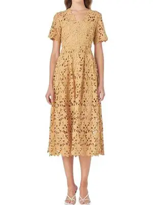 Endless Rose Endless Rose Allover Lace Midi Dress Tan