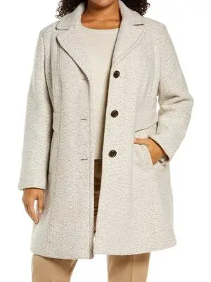 Gallery Tweed Coat With Notch Collar - Oatmeal