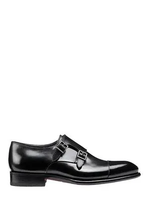 Santoni Carter Cap Toe Double Monk Strap Shoes Black