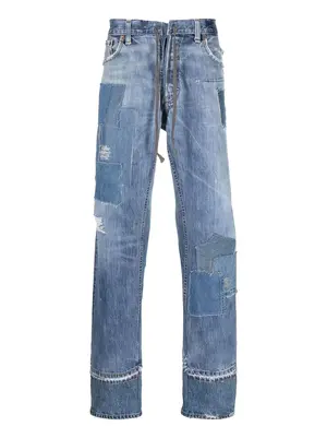 GREG LAUREN Patchwork Straight-leg Jeans - Blue