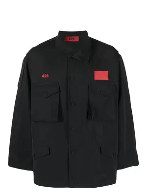 424 Asymmetric Logo-patch Shirt Jacket - Black