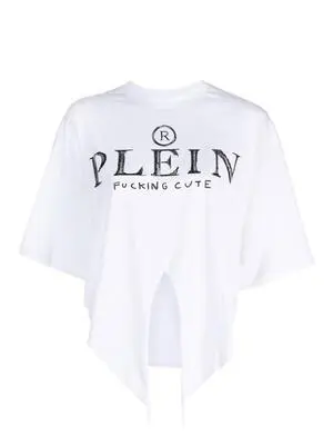 Philipp Plein Embellished-logo Cropped T-shirt - White