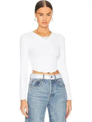 Lna Arya Cropped Long Sleeve Top - White