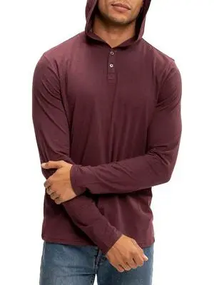 THREADS 4 THOUGHT Long Sleeve Henley Hoodie - Maroon Rust