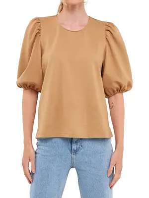 English Factory English Factory Puff Sleeve Knit Top Camel