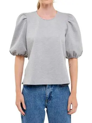 English Factory Puff Sleeve Knit Top - Heather Grey