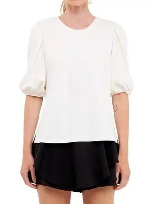English Factory English Factory Puff Sleeve Knit Top White