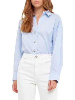 English Factory English Factory Imitation Pearl Button-Up Shirt Powder Blue