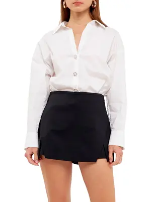 English Factory English Factory Imitation Pearl Button-Up Shirt White