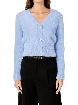 English Factory Pearly Heart Button Sweater - Periwinkle