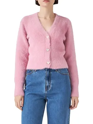 English Factory English Factory Pearly Heart Button Sweater Pink