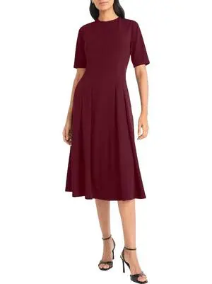 Maggy London Maggy London Double Pleat A-Line Midi Dress Arresting Burgundy