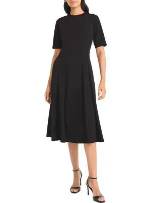 Maggy London Maggy London Double Pleat A-Line Midi Dress Black