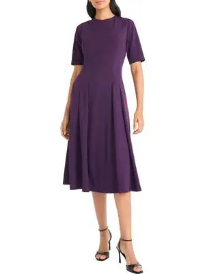 Maggy London Maggy London Double Pleat A-Line Midi Dress Luxe Plum