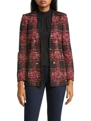 Ming Wang Braided Trim Tweed Jacket - Blk Chrry Red Java Okwd Limstn