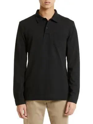 Sunspel Riviera Long Sleeve Cotton Piqué Polo - Black