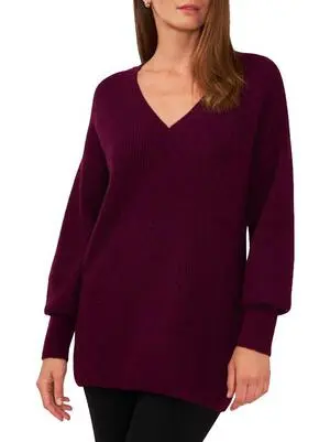 Halogen Halogen(r) V-Neck Tunic Sweater Deep Ruby