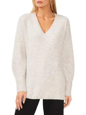 Halogen Halogen(r) V-Neck Tunic Sweater Light Heather Grey