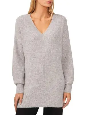 Halogen Halogen(r) V-Neck Tunic Sweater Medium Heather Grey