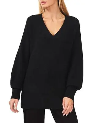 Halogen Halogen(r) V-Neck Tunic Sweater Rich Black 060