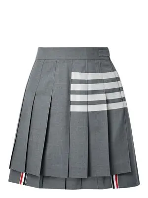 Thom Browne Thom Browne Grosgrain-Trimmed Pleated Striped Wool Mini Skirt Gray