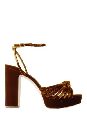 LOEFFLER RANDALL Rivka Knotted Velvet Platform Sandals - Brown