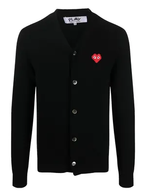 Play Comme Des Garcon Logo-patch Cardigan - Black